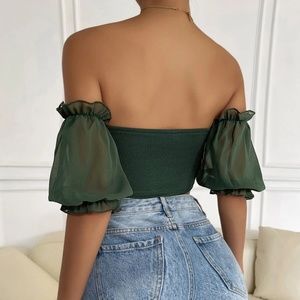 BellanBlue | Tops | Boho Off The Shoulder Puff Sleeve Crop Top | Poshmark